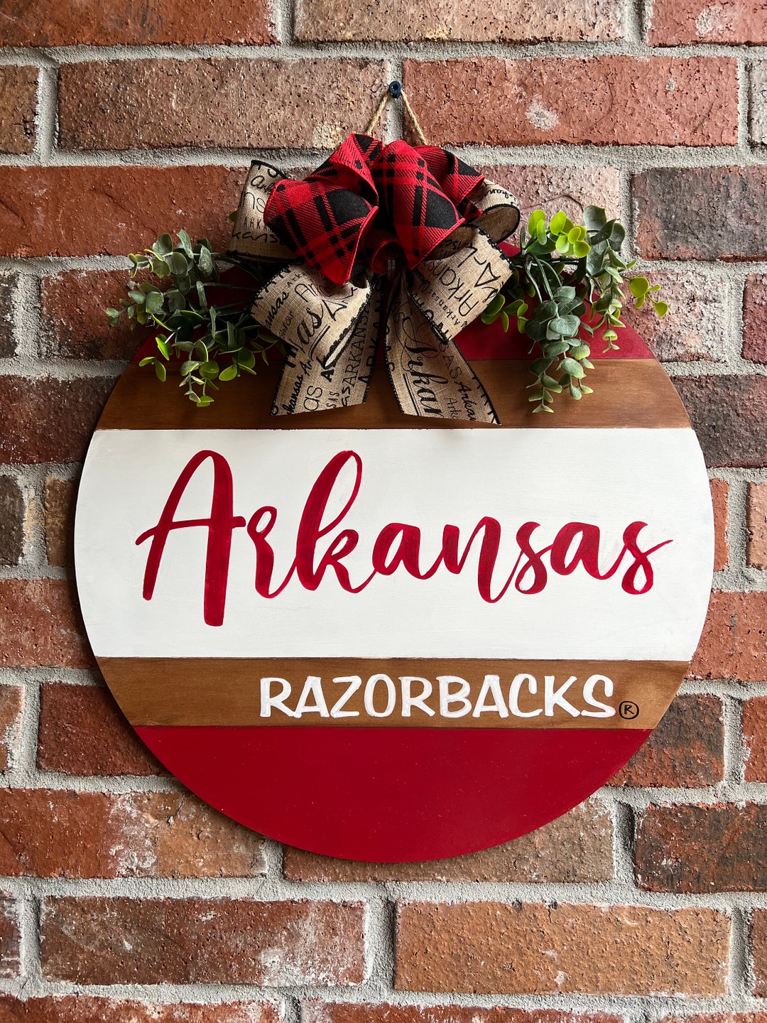 Arkansas Razorback Farmhouse Round / Door Hanger/razorback Door Hanger ...