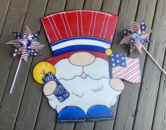 Patriotic Gnome door hanger/4th of July door hanger/Patriotic | Etsy