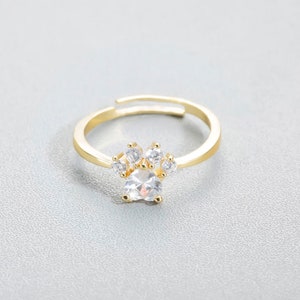 Paw Print Jewelled Crystallised Finger Ring Adjustable Metal Alloy Pet ...