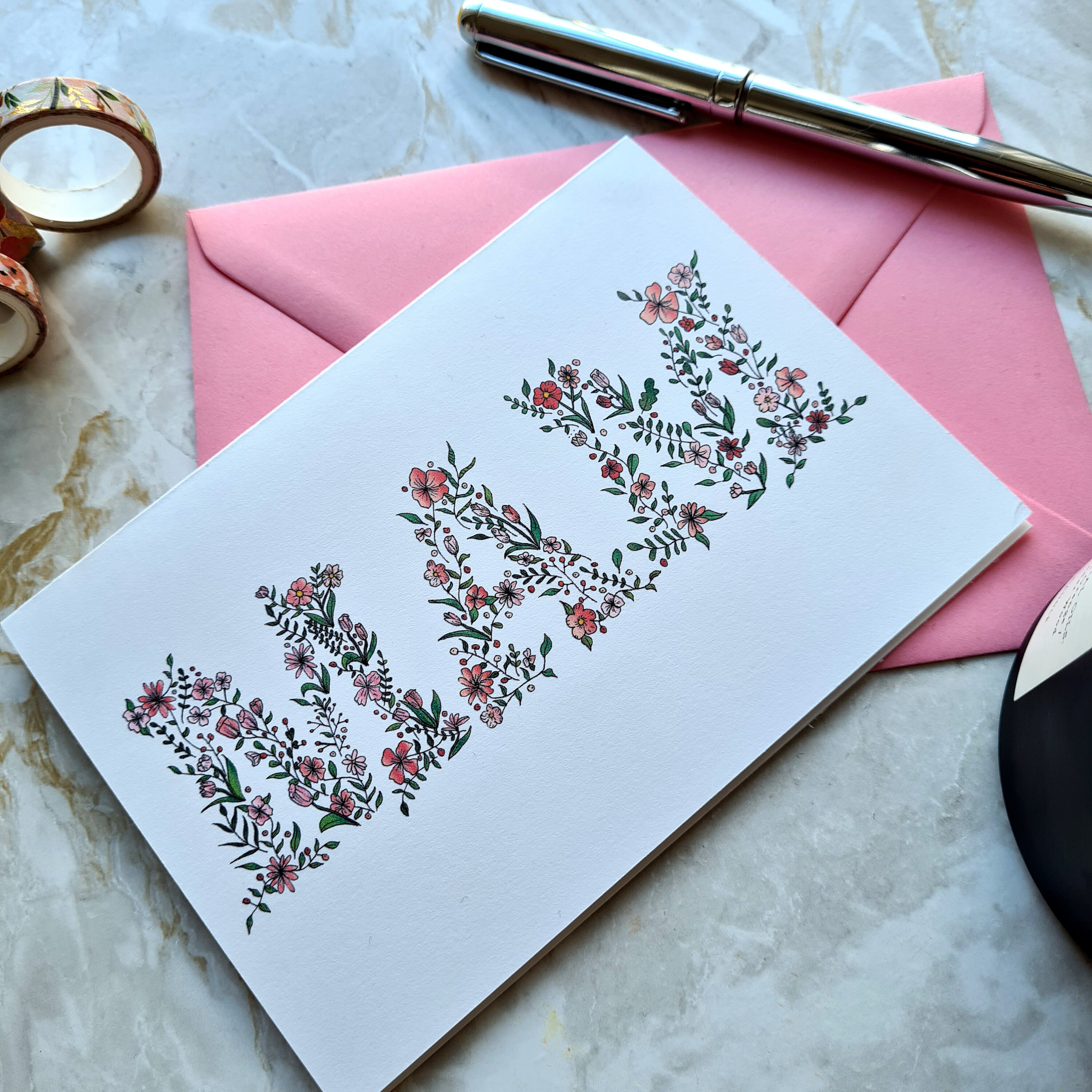 Birthday Card for Mam, Mam Flower Card, Floral Lettering Card, Lovely ...