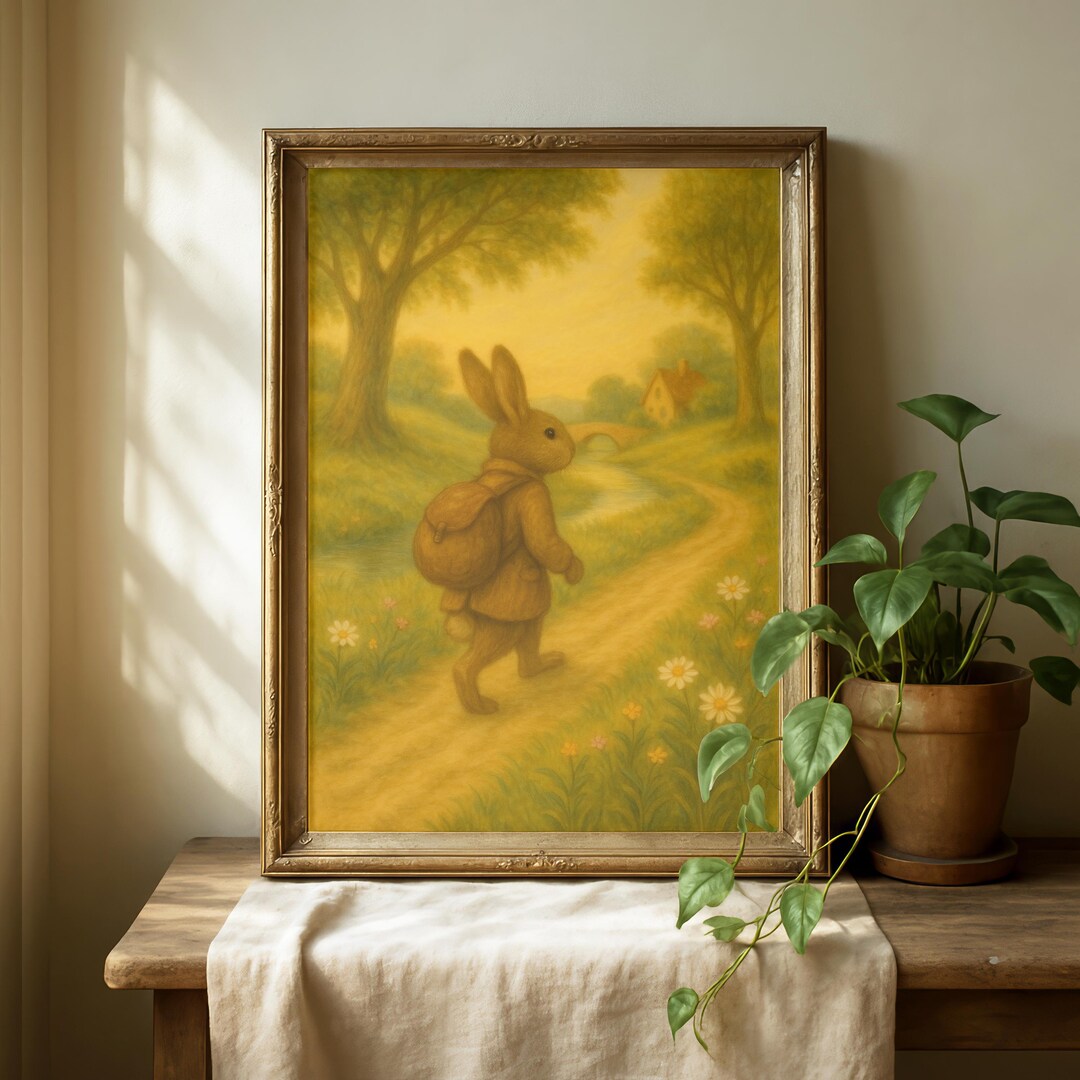 Cottagecore Forest Decor | Woodland Rabbit Adventure Print | Whimsical ...