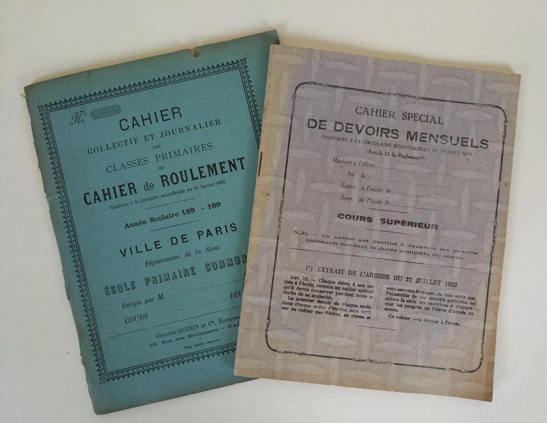 2 Antique French Paris Students Classroom Homework Notebooks 1800s ...