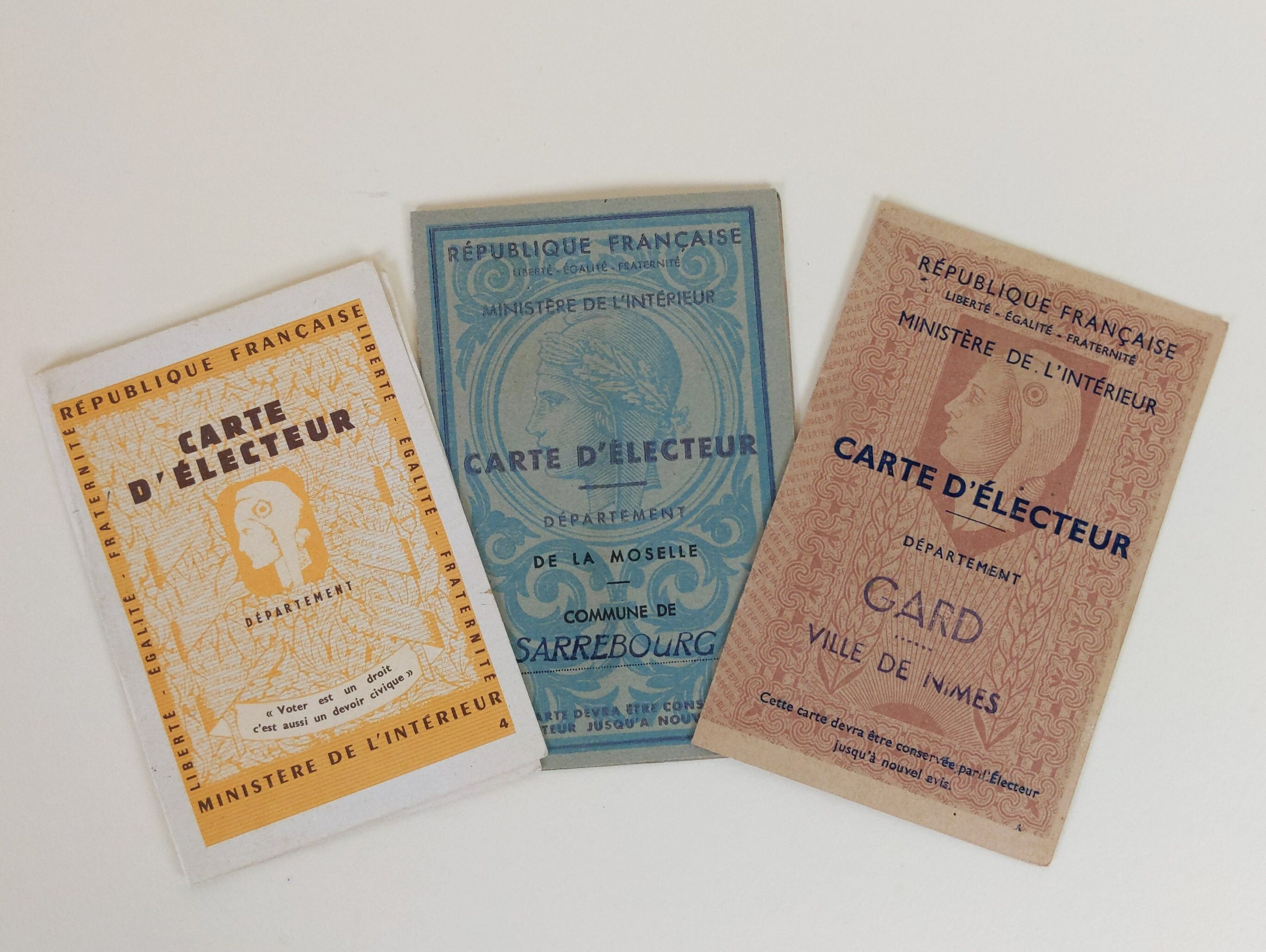 3 Vintage French 1930s Election Voting Cards, Ephemera and Scrapbook ...