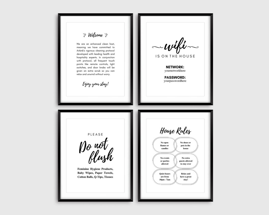 Fillable Airbnb Printable Bundle, Enhanced Clean + Wifi Sign + House ...