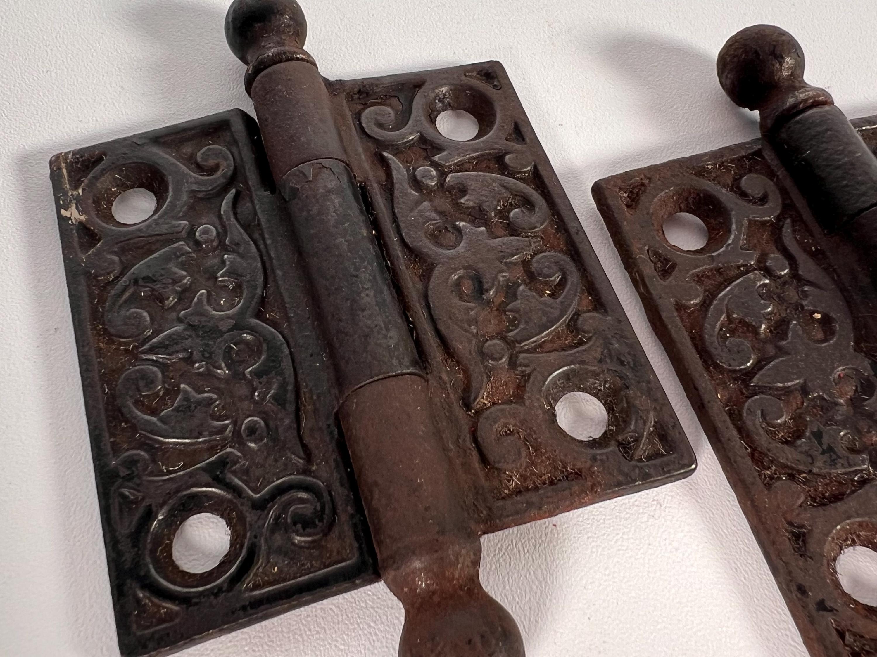 Fancy Antique 1880’s Victorian CAST IRON HINGES - 2” Matching Pair ...