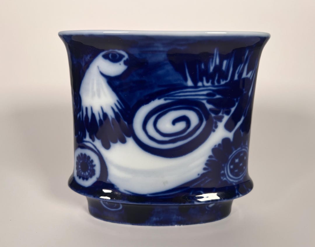 Vintage BJÖRN WINBLAD VASE - Stunning Cobalt Glaze - Bird + Flowers ...