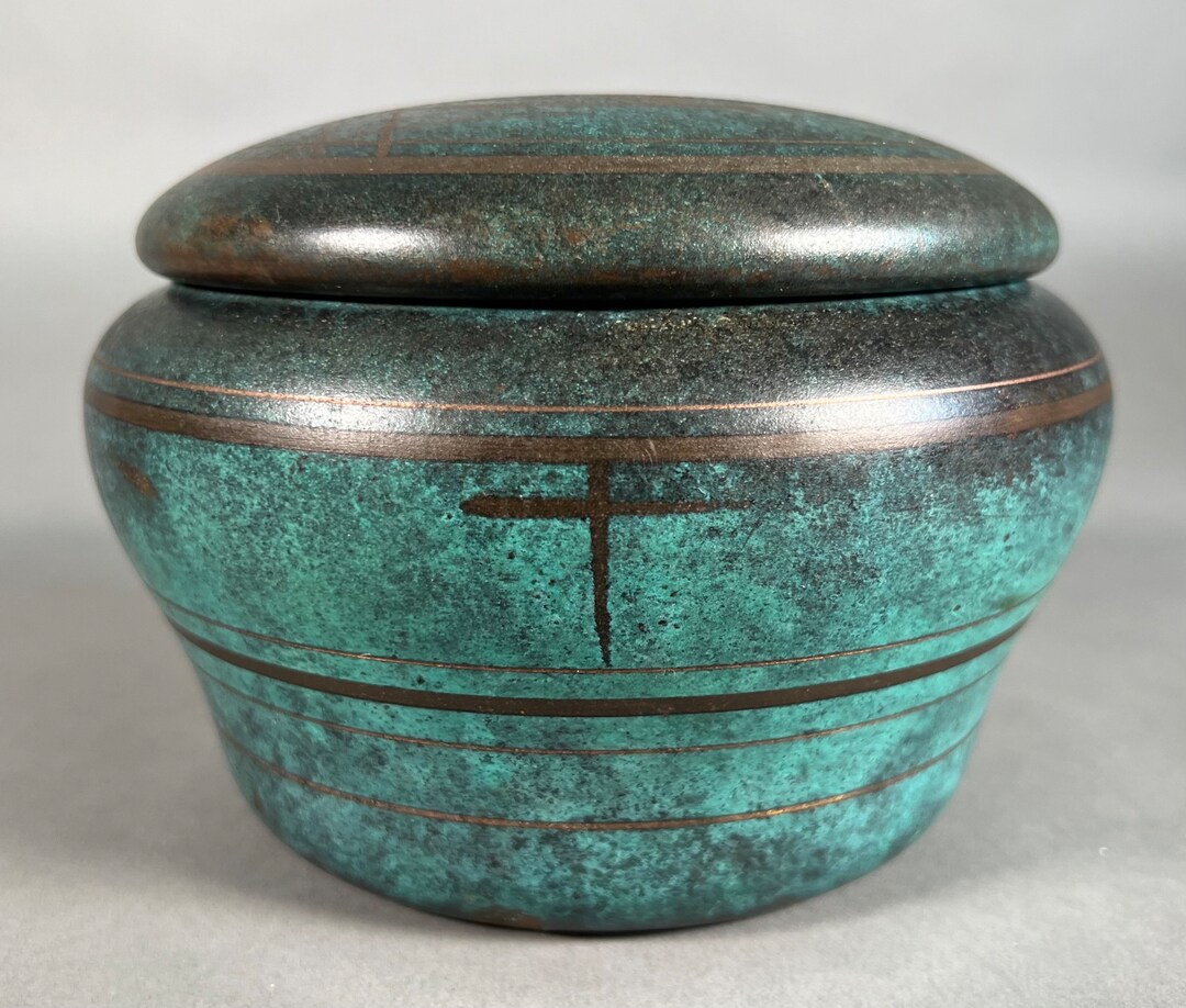1930s WMF IKORA Art-deco Covered JAR Brass + Copper Turquoise Germany ...
