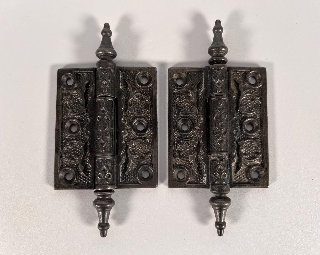 Fancy Antique 1880’s Victorian CAST IRON HINGES - 3” Matching Pair ...