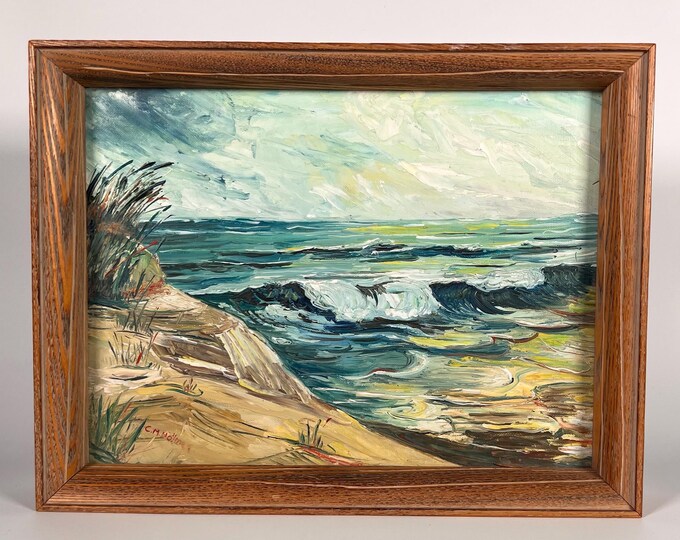 Antique 1950’s Modern COASTAL SEASCAPE PAINTING Oil on Board - C.M ...