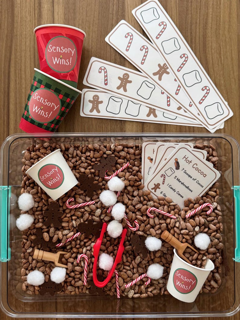 Winter Hot Cocoa Sensory Bin Recipe and Patterning Cards (digital ...
