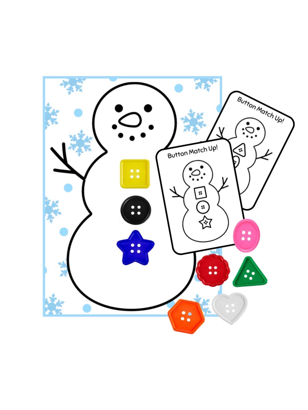 Winter Snowman Melt Sensory Bin Shape Matching Cards (digital Download ...