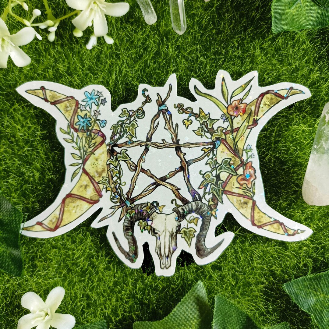 Pentagram Triple Moon Sticker, Wiccan Symbols, Baphomet, Grimoire ...