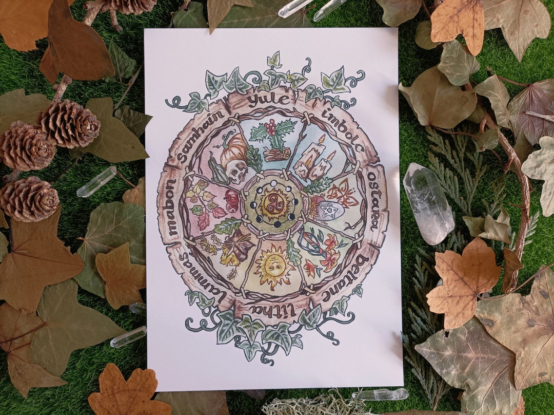 Pagan Wheel of the Year Print, Wicca Calendar, Green Witch Print, Wicca ...