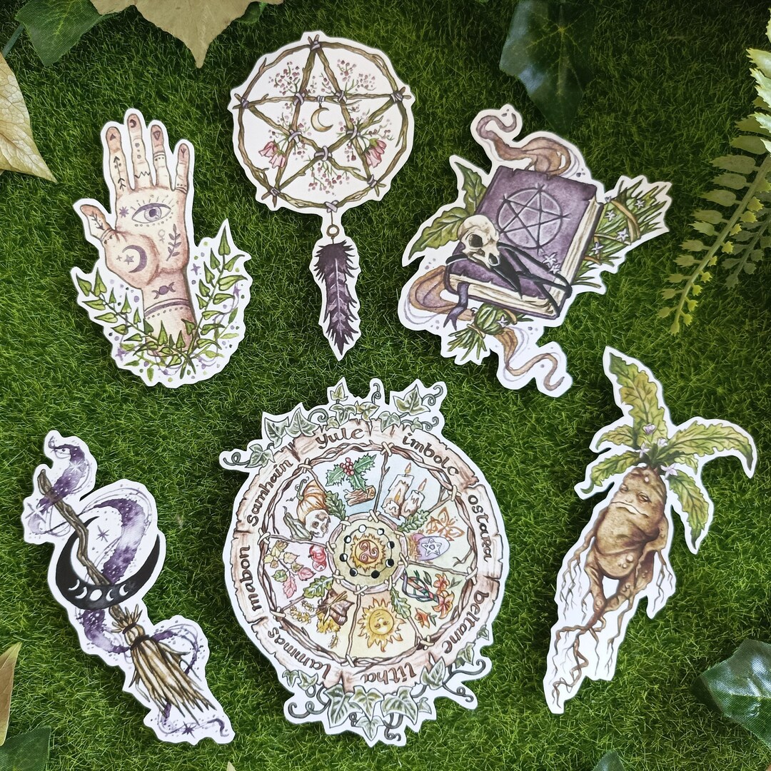 Witch Stickers Pack, Forest Witch Art, Magic Witch Stickers, Pentagram ...