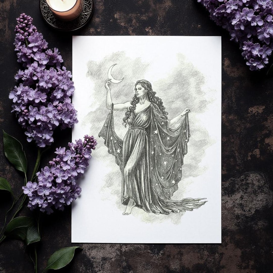 Nyx Goddess Art Print, Greek Mythology Wall Art, Pagan Altar Cards ...