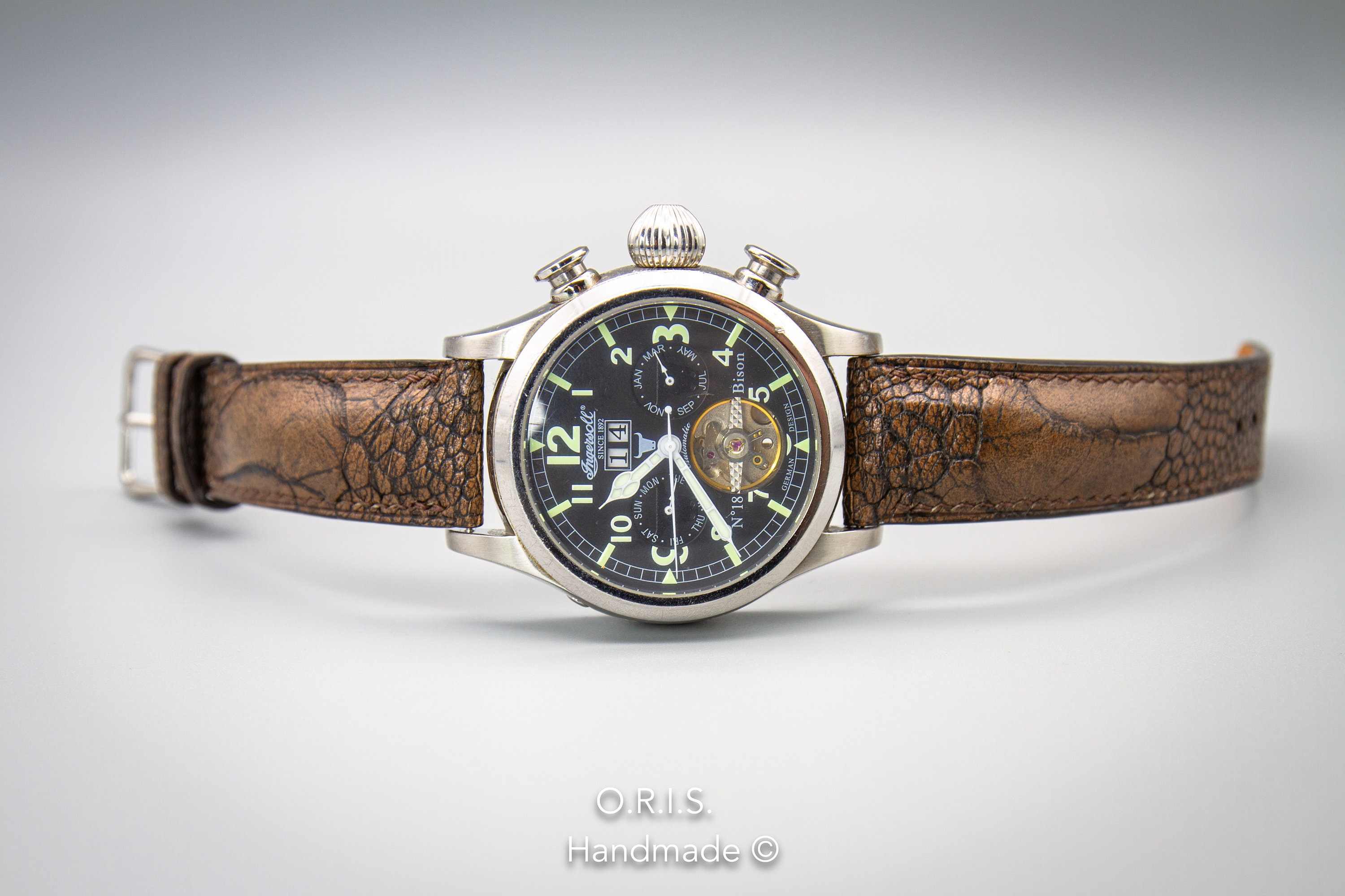 Ostrich Watch Strap in Tobacco Brown, Padded Custom Watch Band ...