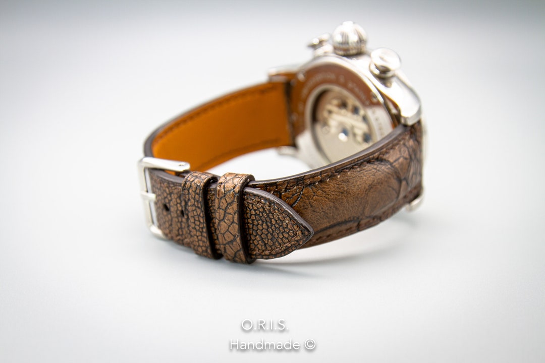 Ostrich Watch Strap in Tobacco Brown, Padded Custom Watch Band ...