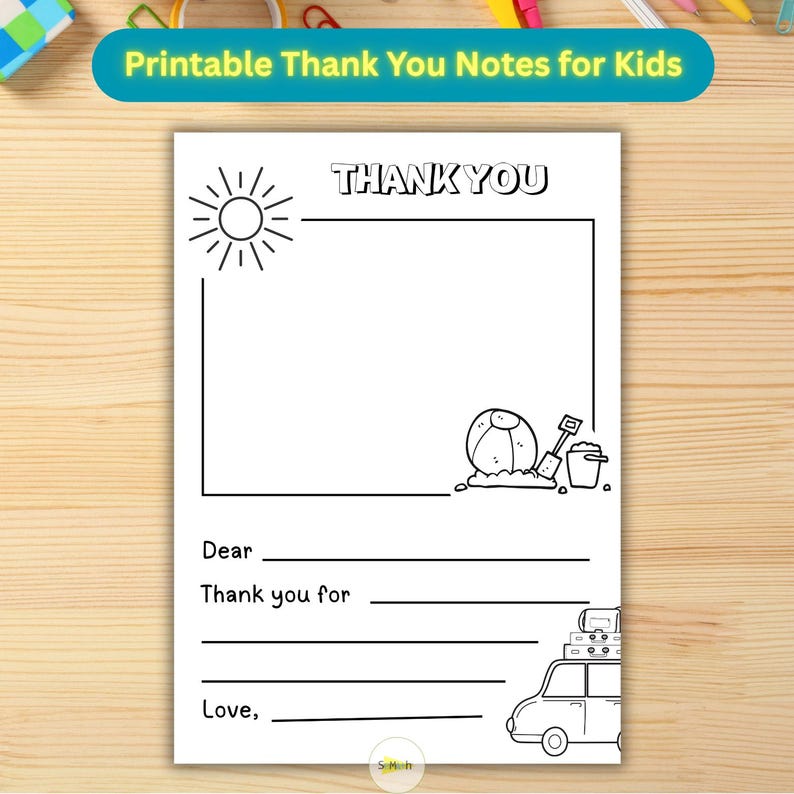 Printable Kids Thank You Cards, Fill-in, Drawing Space (PDF) - Etsy