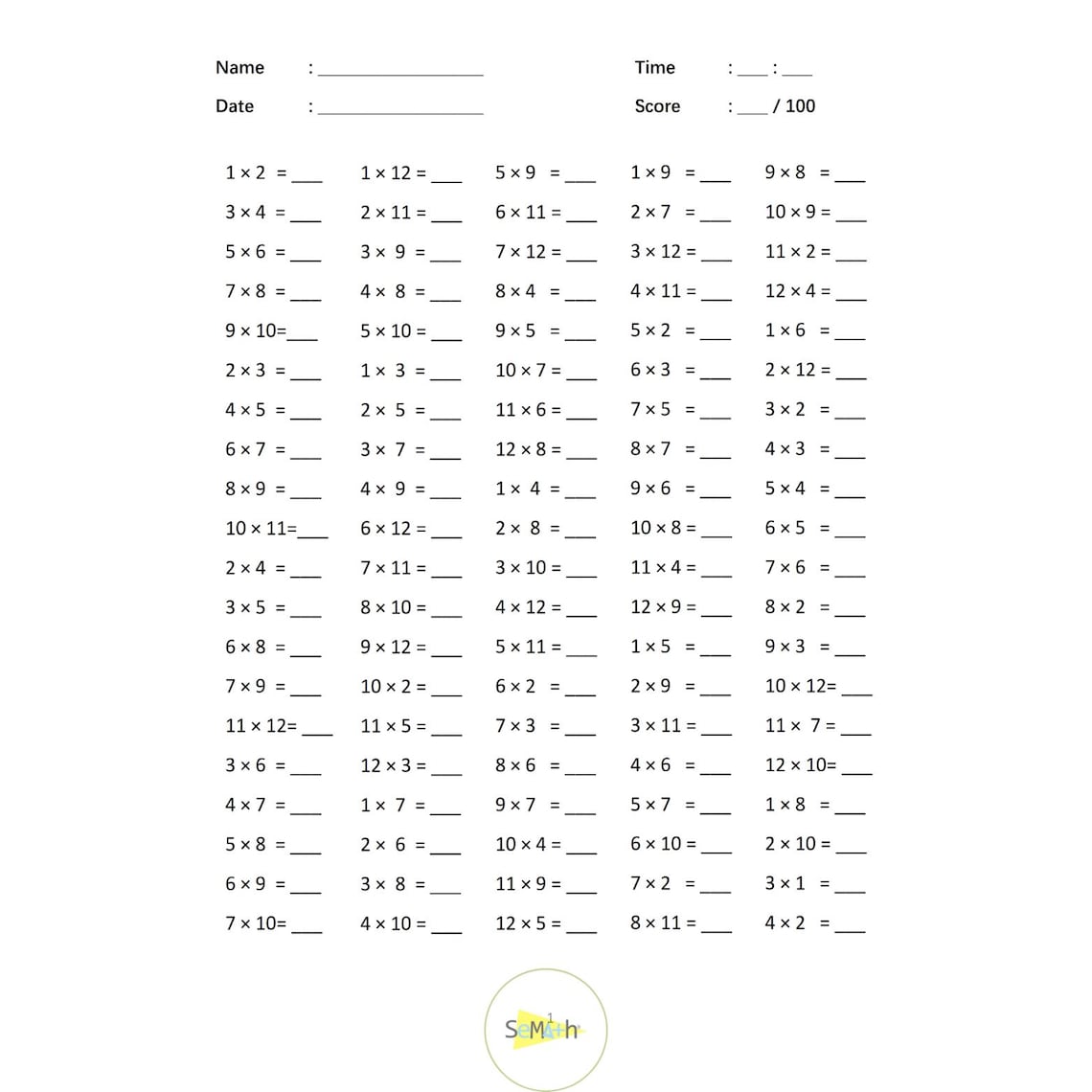 12 Printable Multiplication Worksheets, Single Digit Multiplication ...