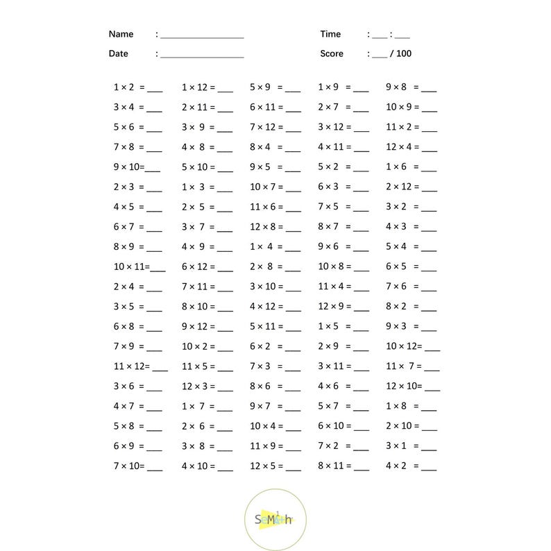 12 Printable Multiplication Worksheets, Fill in the Blanks - Single ...