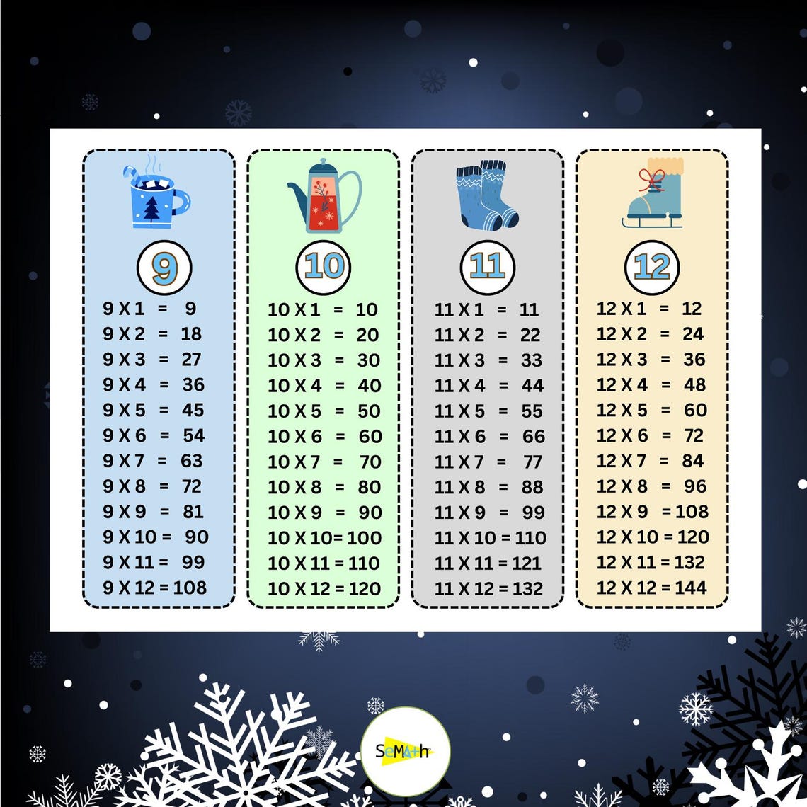 Winter Multiplication Chart 1-12: Homeschool Math (PDF Printable) - Etsy