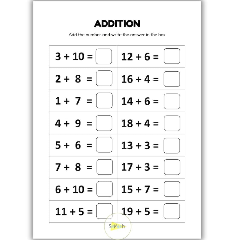 18 Printable Addition Fill in the Blanks Worksheets (numbers 1-20) for ...