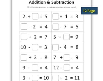 12 Printable Addition and Subtraction Worksheets 1–20, Single-digit ...