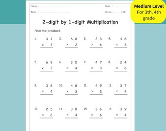 Multiplication Worksheets: 2-digit by 1-digit Math Drills (PDF) - Etsy