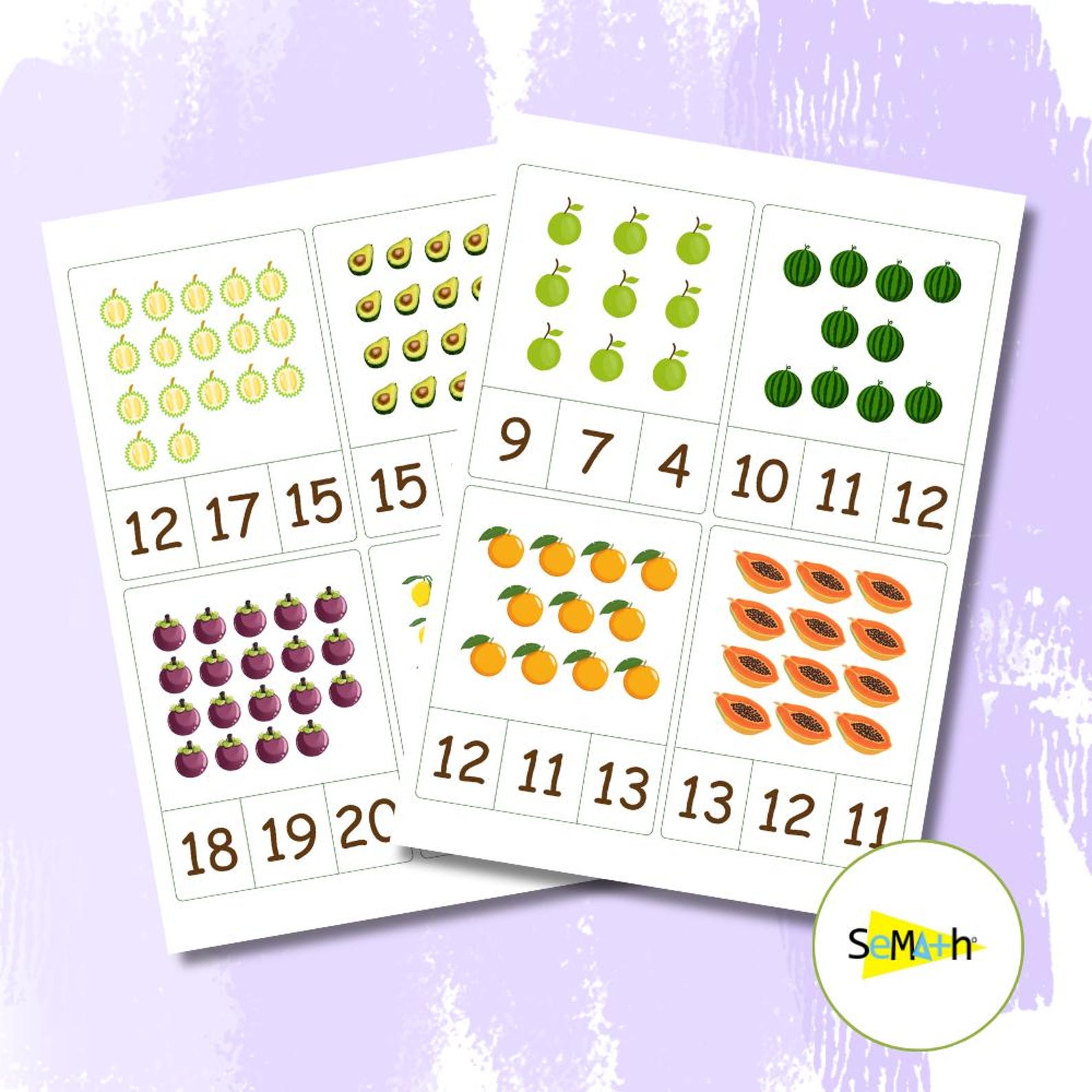 Count and Clip Cards 1-20 Fruit Themed, Number Flash Cards ...