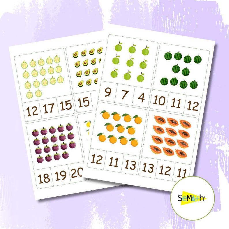 Fruit Count and Clip Cards 1-20: Montessori Cards, Preschool Counting ...