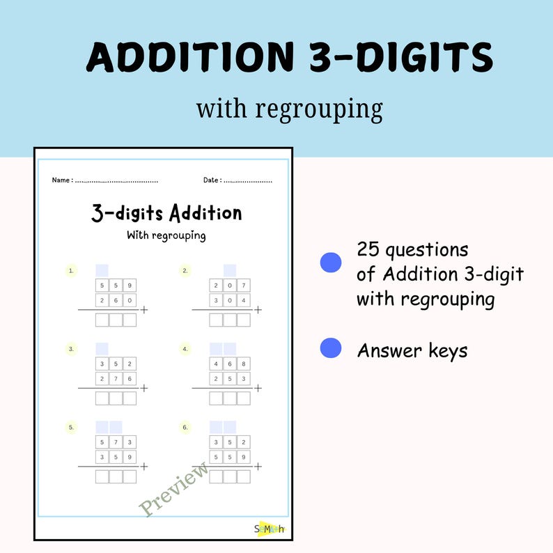 Math Worksheets - 3 Digit Addition Worksheets – With and Without ...