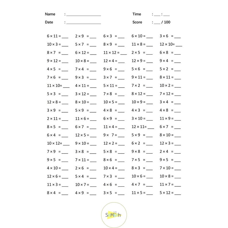 12 Printable Multiplication Worksheets, Fill in the Blanks - Single ...