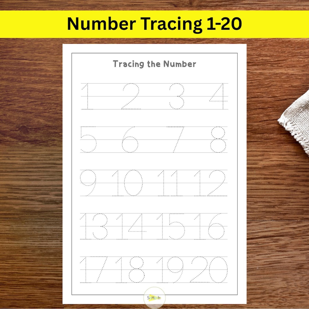 Printable Number Tracing 1-20 Worksheets, Traceable Numbers, Preschool ...