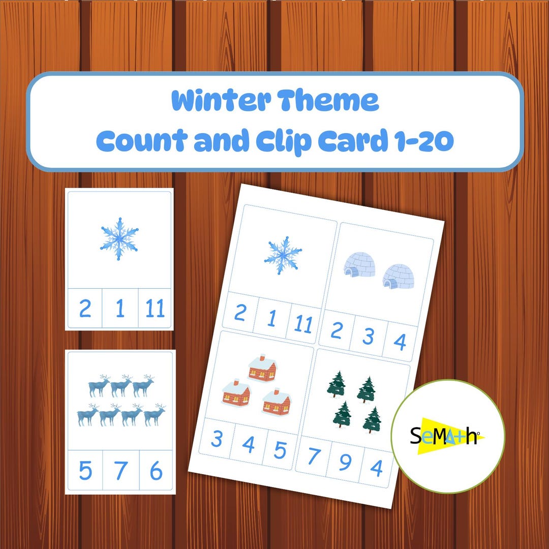 Winter Count and Clip Cards 1-20, Instant Download, Montessori Card ...