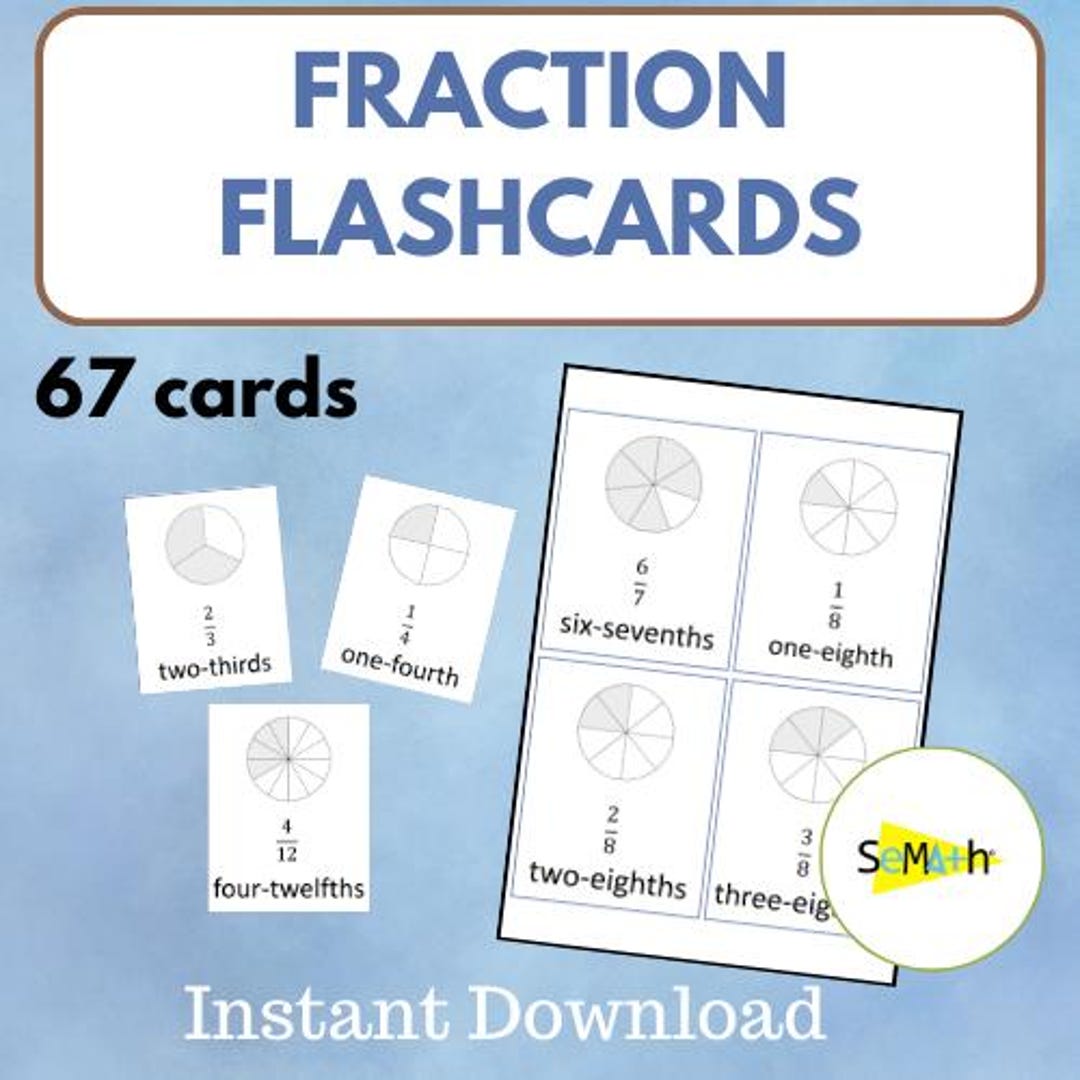 Printable Fraction Flash Cards Pdf for 3rd Grade Math – Instant ...