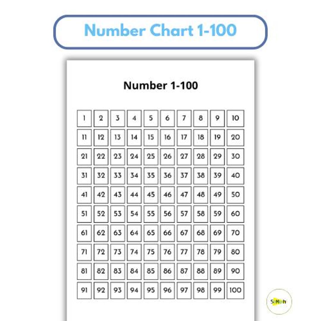 Number Chart 1-100 Printable Worksheet : Math Learning Resource ...
