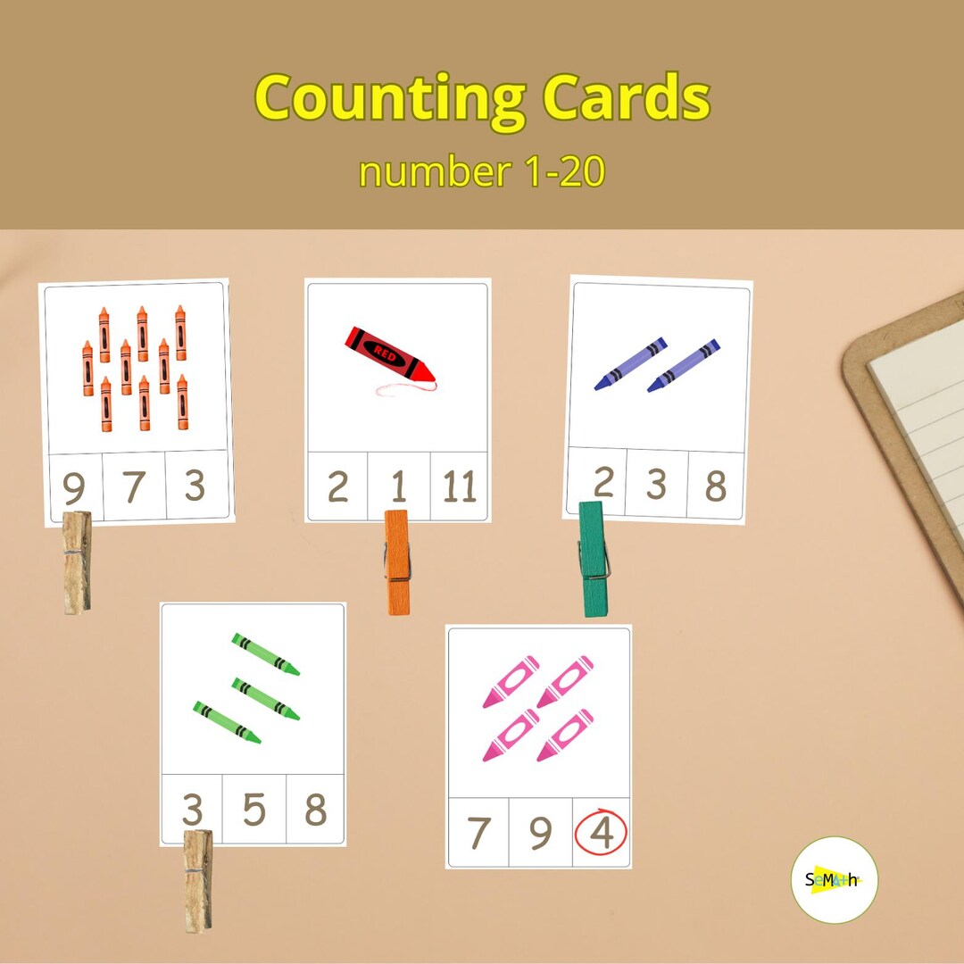 Crayon Count and Clip 1-20, Number Counting, Math Activity, Printable ...