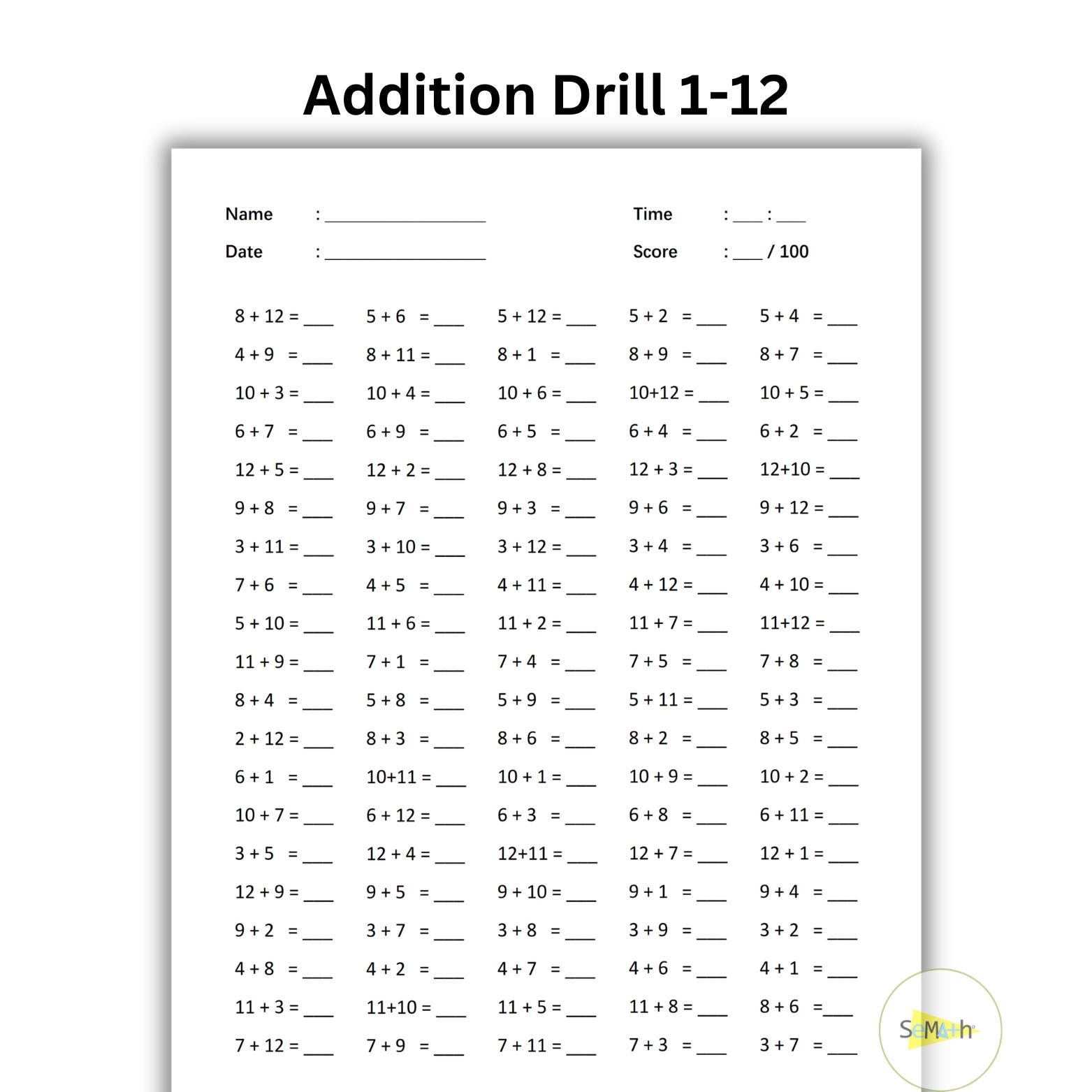 Addition Worksheets, Fill in the Blanks, Math Drills (PDF Pattern) - Etsy