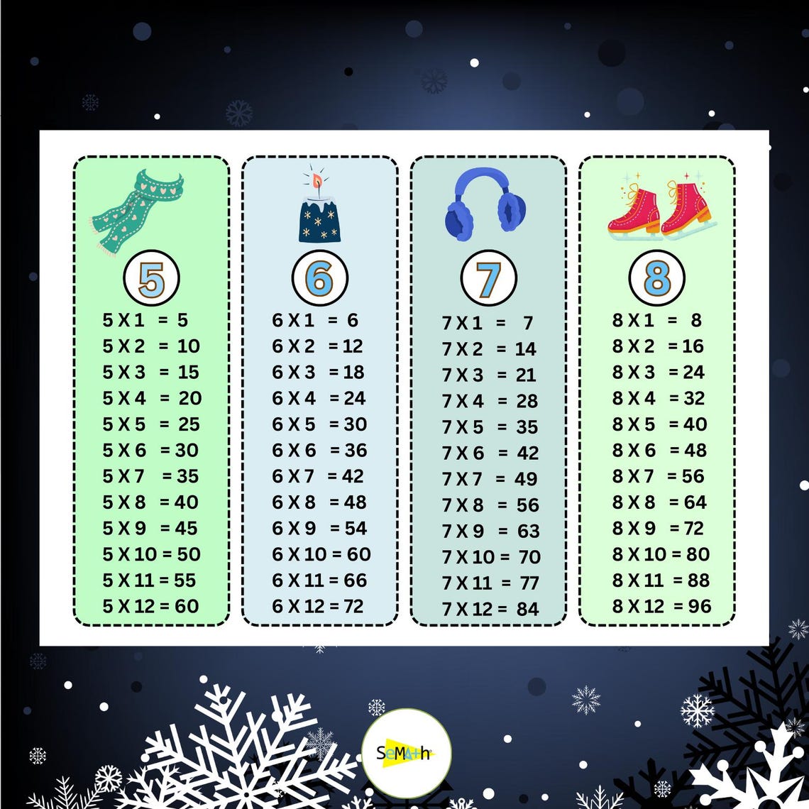 Printable Multiplication Chart and Times Tables - Winter Theme ...