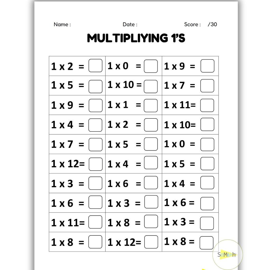 24 Printable Multiplication Worksheets, Fill in the Blanks - Single ...