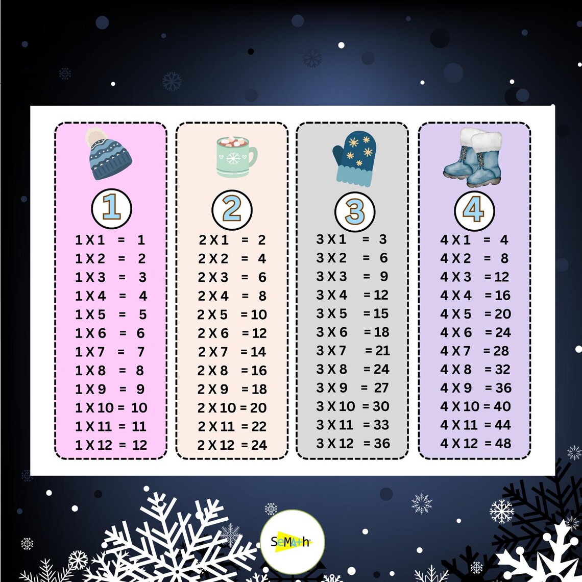 Printable Multiplication Chart and Times Tables - Winter Theme ...