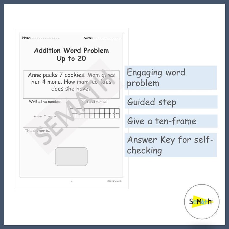 Printable Addition Worksheets Task Cards Printable Math Activity Word ...