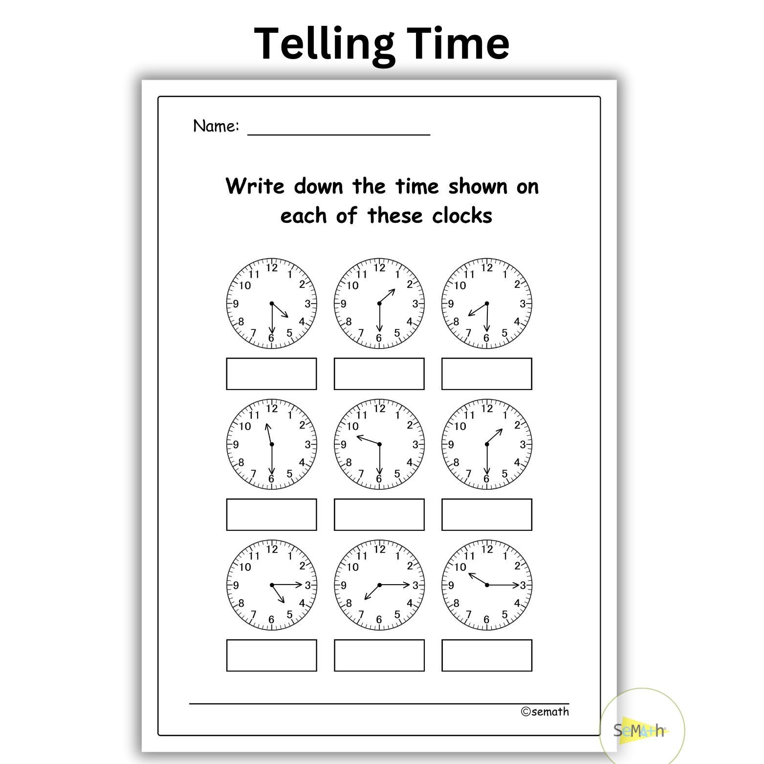 30 Page Telling Time Worksheets, Reading Time, Telling Time Practice ...