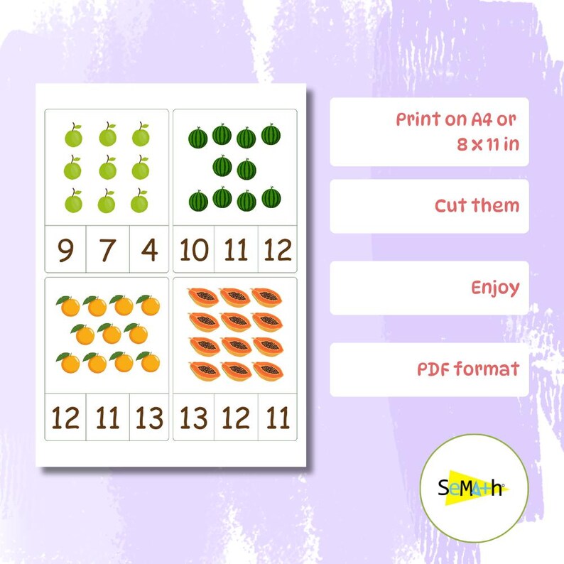 Count and Clip Cards 1-20 Fruit Themed, Number Flash Cards ...