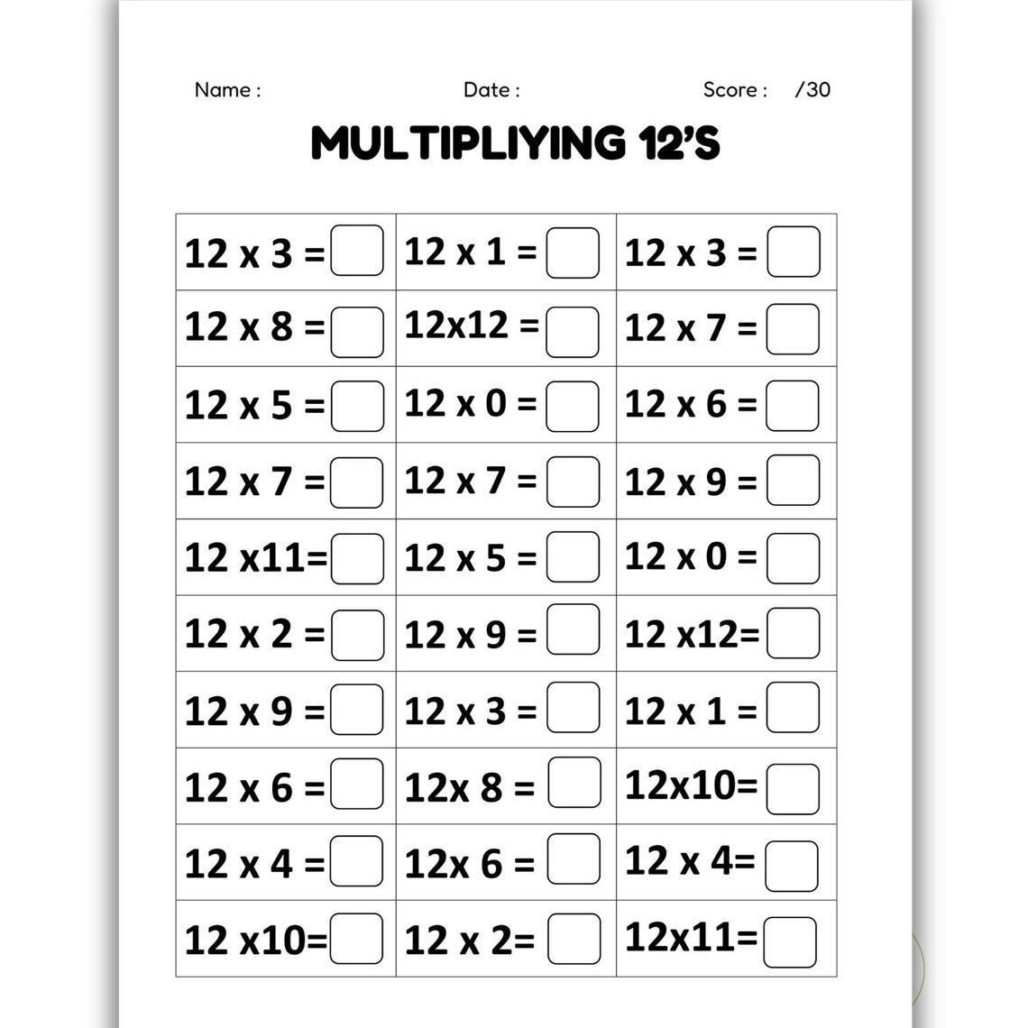 24 Printable Multiplication Worksheets, Fill in the Blanks – Times ...