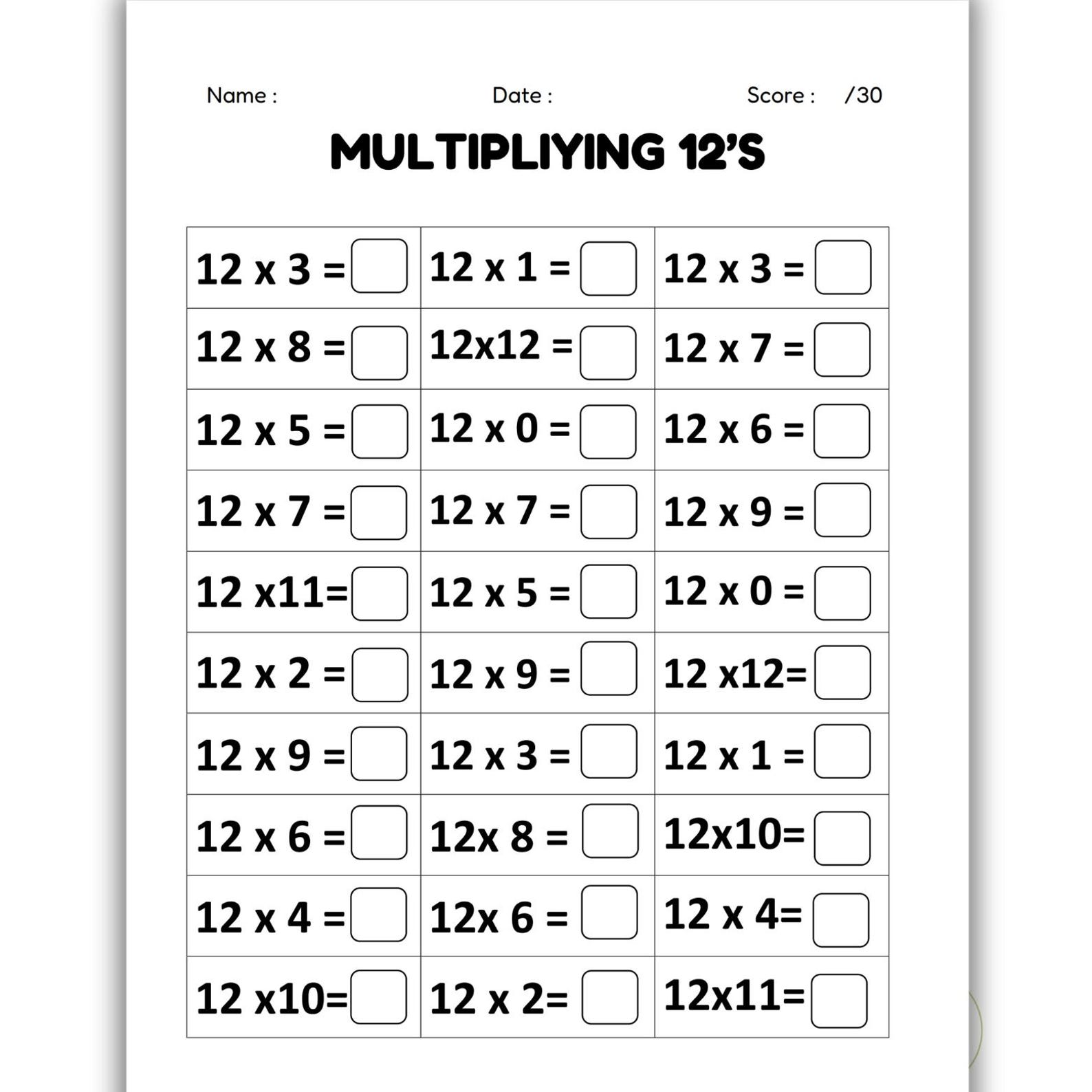 24 Printable Multiplication Worksheets, Fill in the Blanks - Single ...