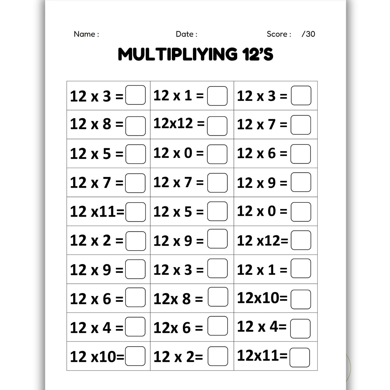 24 Printable Multiplication Worksheets, Fill in the Blanks - Single ...