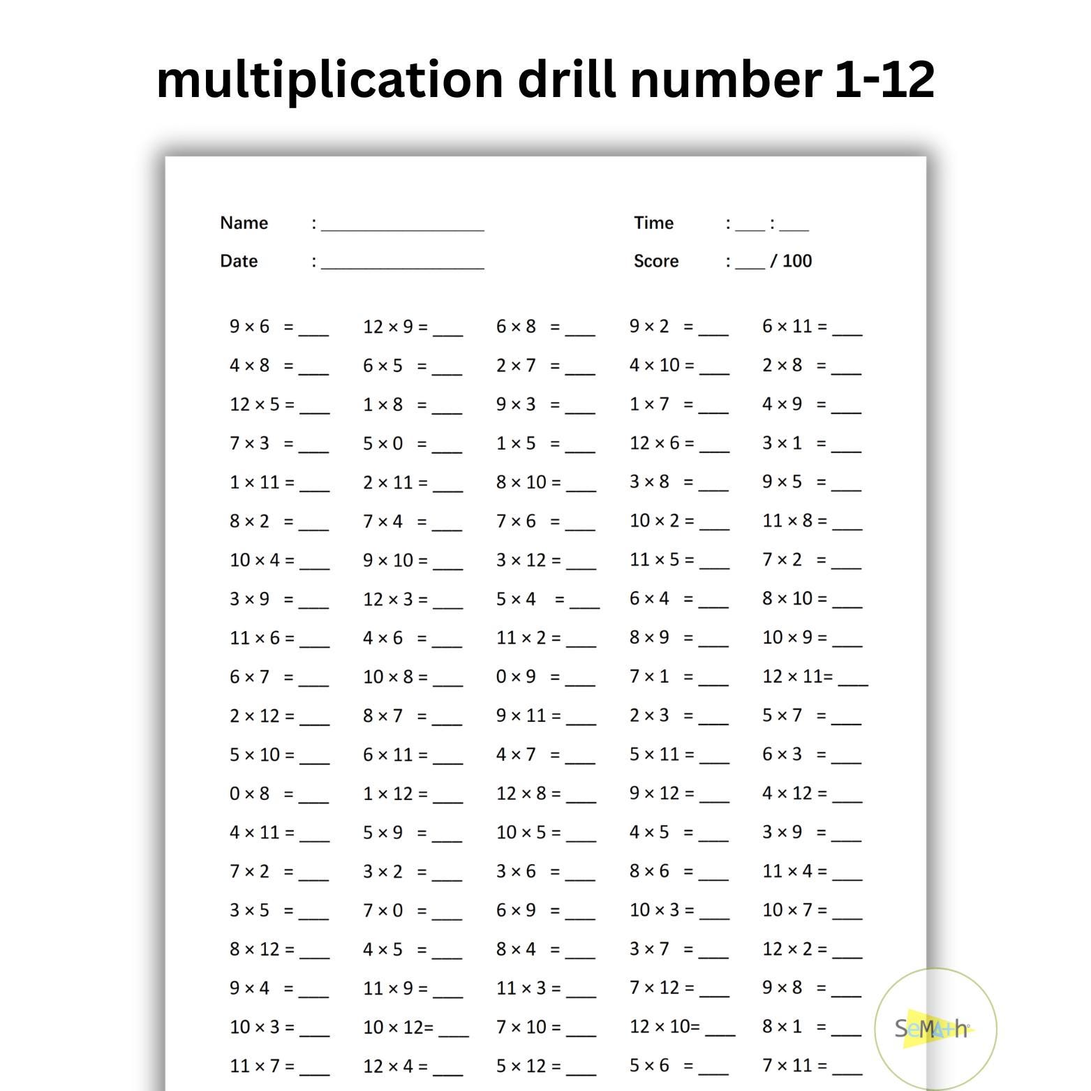 12 Printable Multiplication Worksheets, Fill in the Blanks - Single ...
