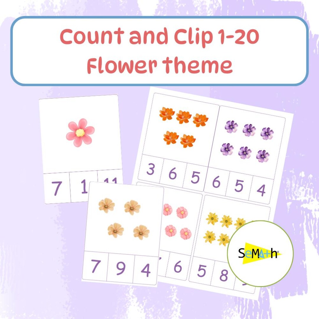 Flower Count and Clip Cards Flashcard 1-20 Instant Download ...