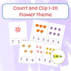 Flower Count and Clip Cards Flashcard 1-20 Instant Download ...